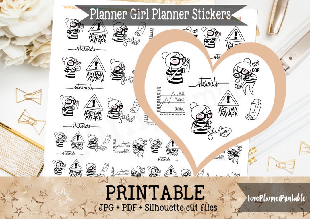 Sick Day Planner Girl Printable Stickers Character Functional Planner ...