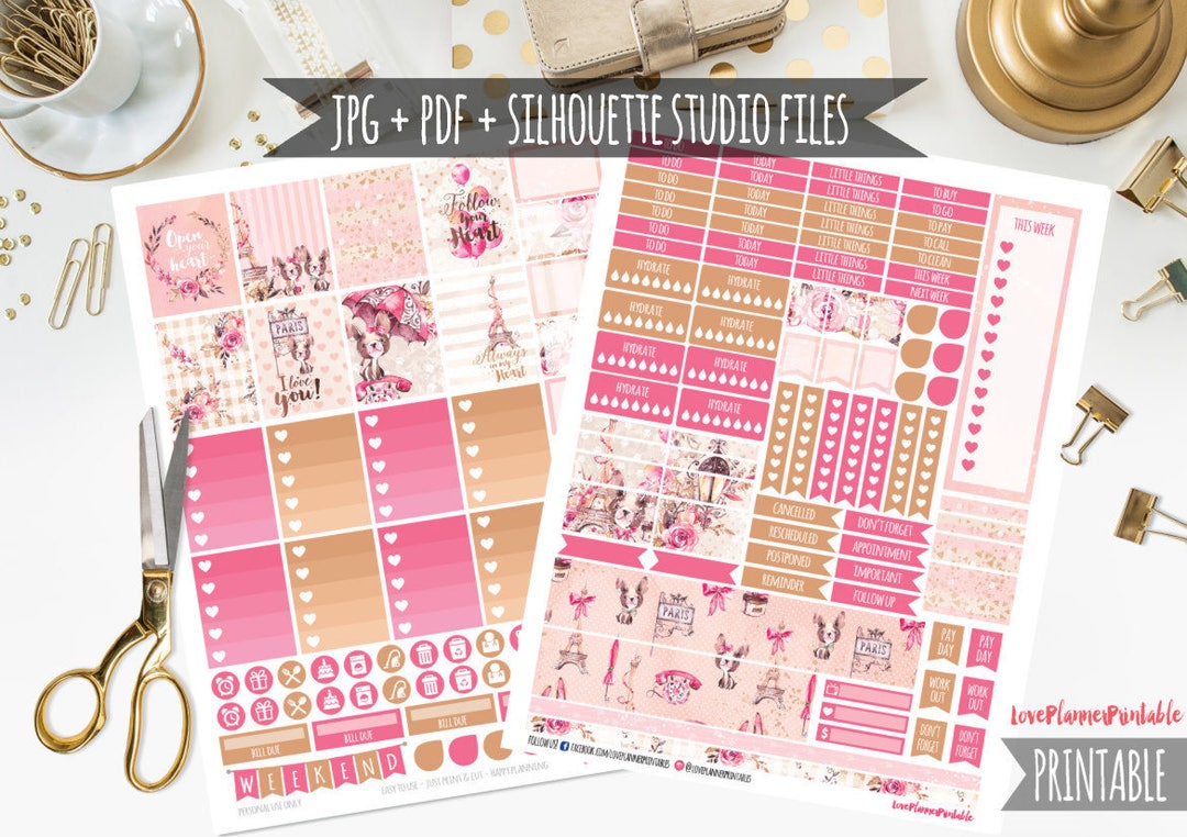 Sweet Paris Love Digital Printable Planner Stickers Weekly Stickers ...