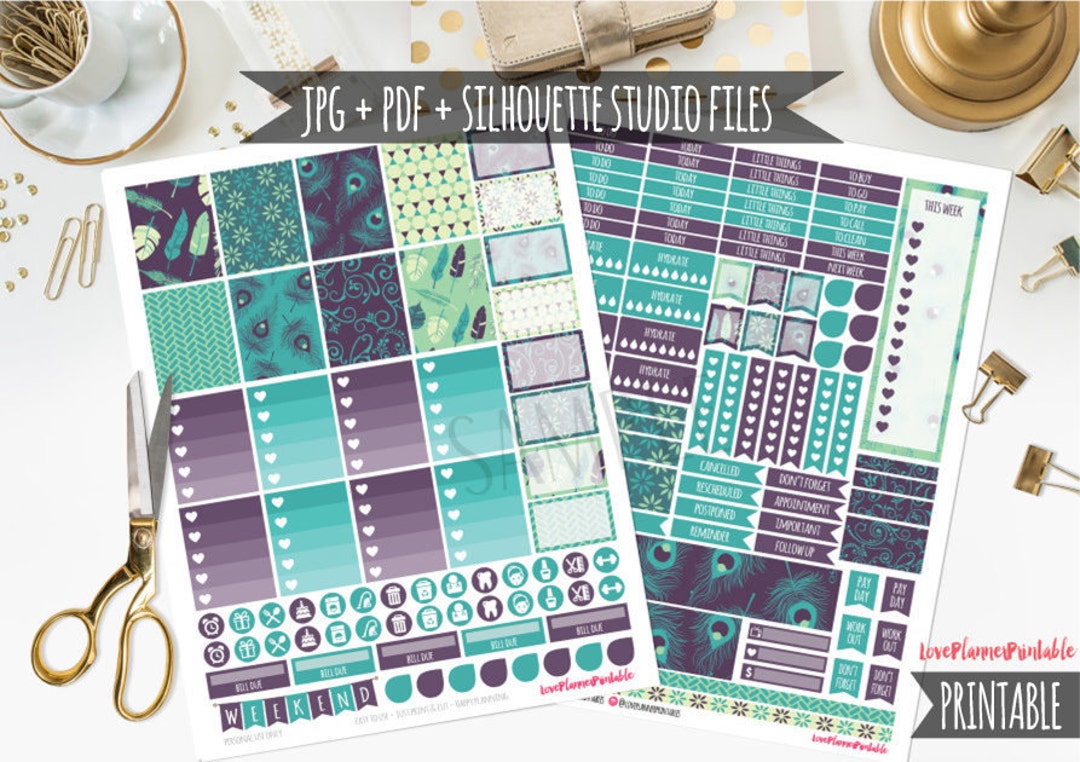 Peacock Feathers Digital Printable Planner Stickers Weekly Planner ...