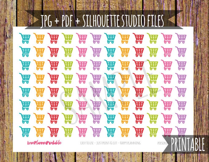 Shopping Cart Printable Planner Stickers Shopping Stickers Shopping ...