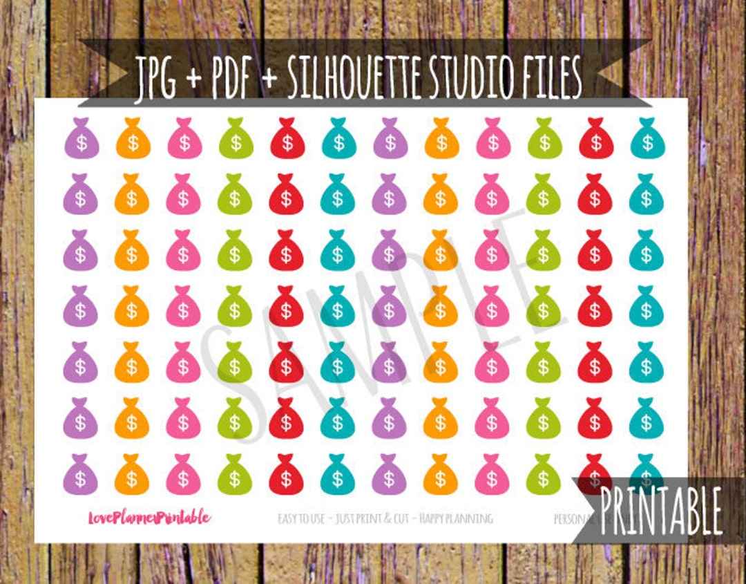 Money Bag Printable Planner Stickers Pay Day Stickers Cut File Icon ...