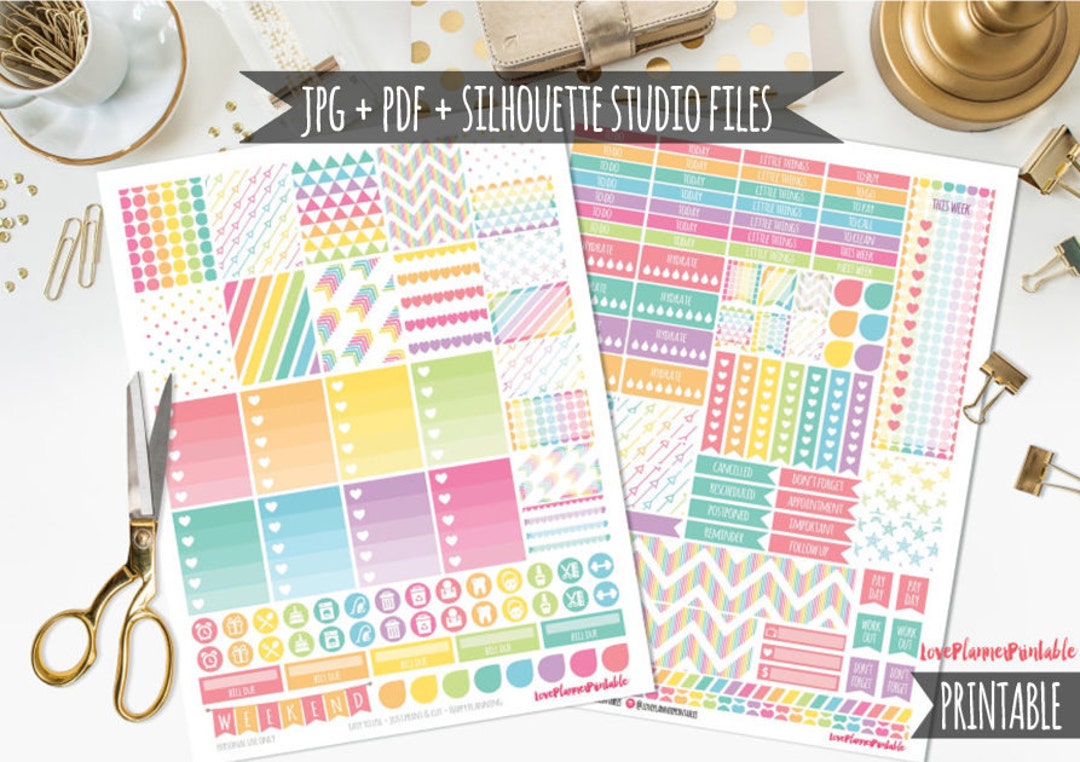 Happy Rainbow Digital Printable Planner Stickers Weekly Stickers ...
