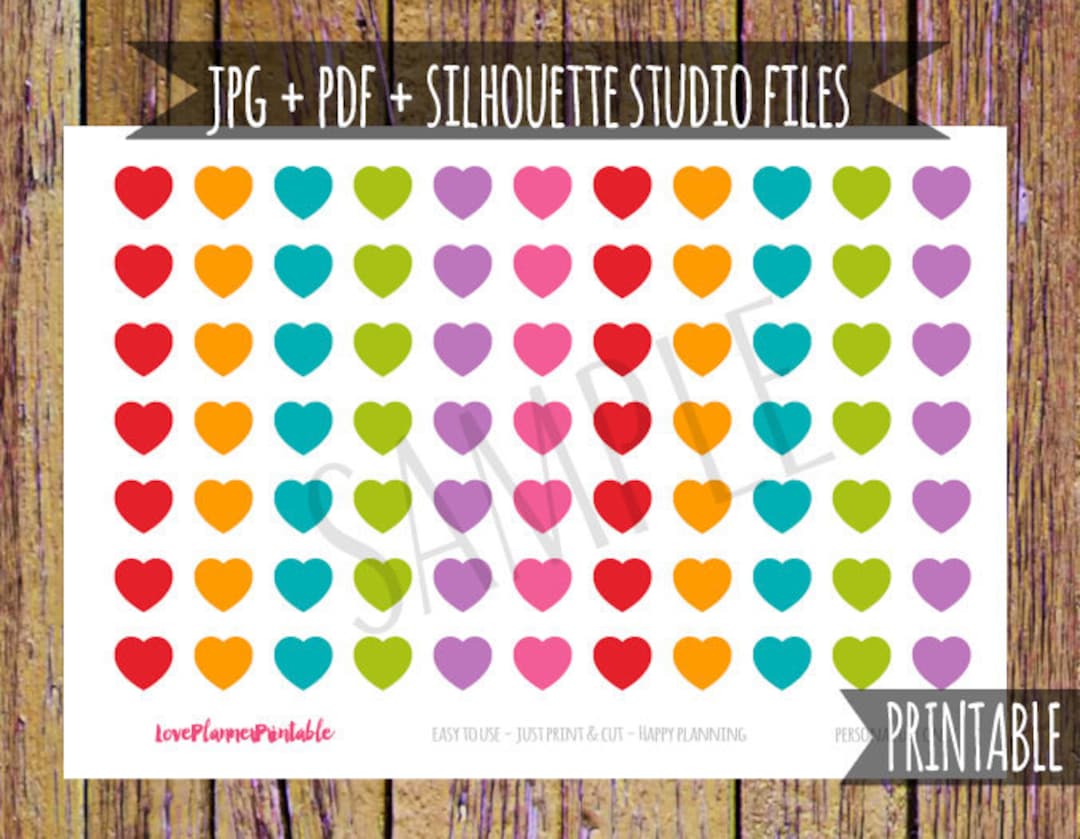 Heart Stickers Printable Planner Stickers Cut File Icon Stickers for ...