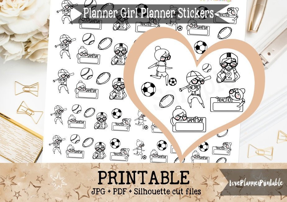 Sports Planner Girl Printable Stickers Character Functional Planner ...