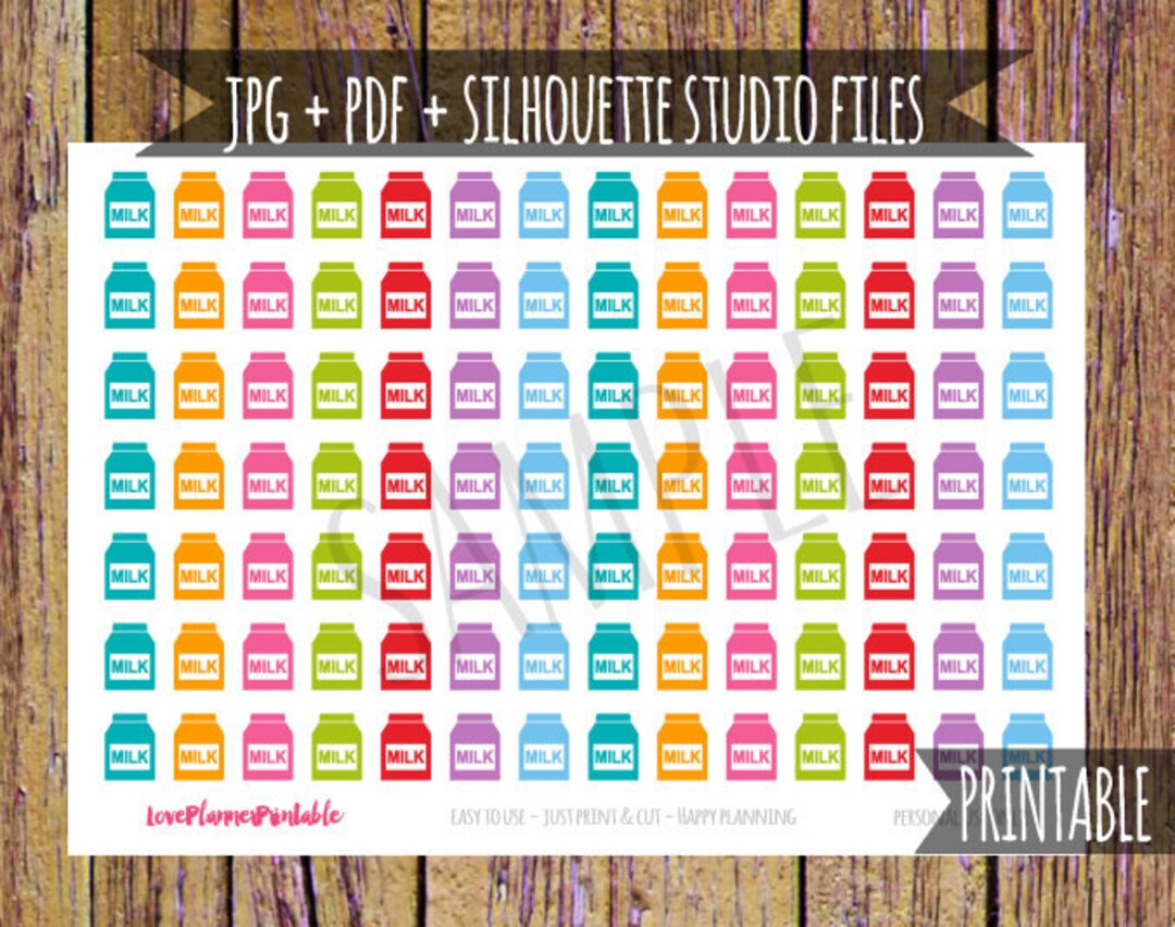 Milk Printable Planner Stickers Grocery Shopping Stickers Cut File Icon ...