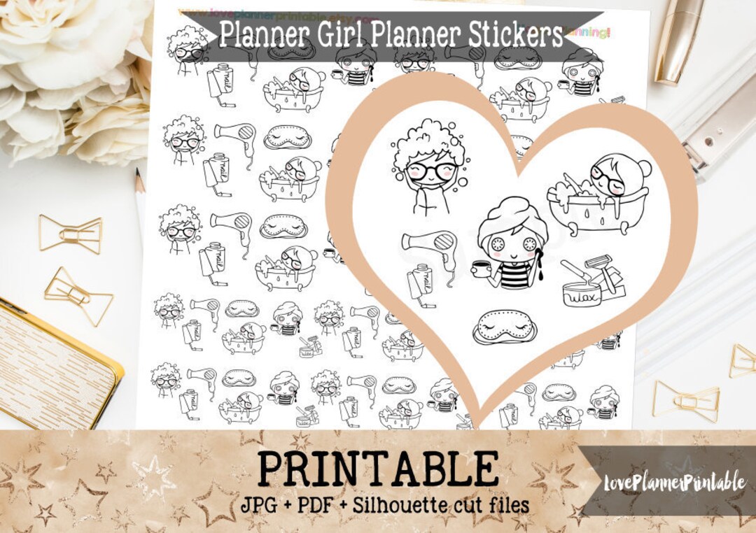 Spa Pampering Planner Girl Printable Stickers Character Functional ...