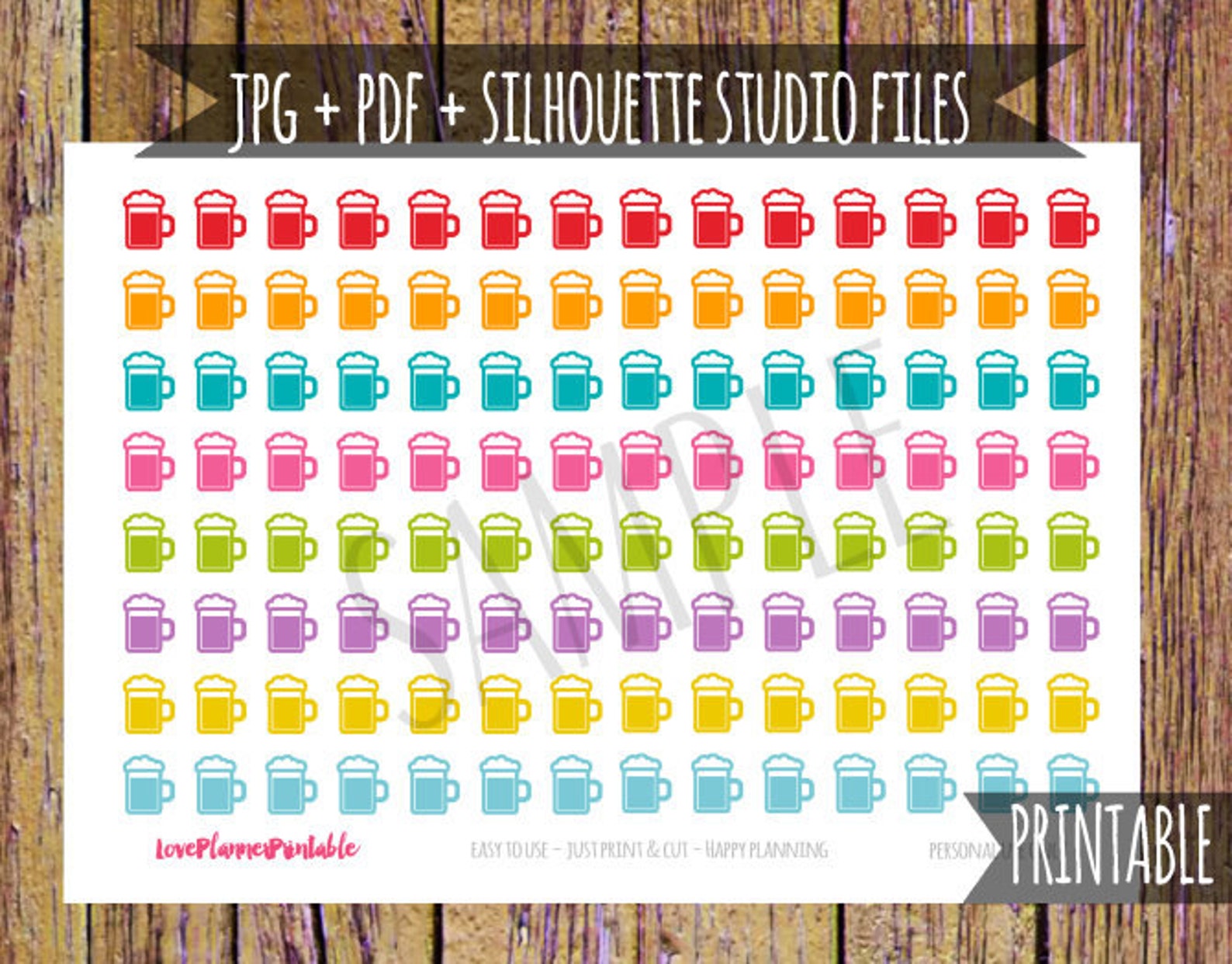 Beer Printable Planner Stickers Beer Mugs Drinks Stickers Icon Stickers ...