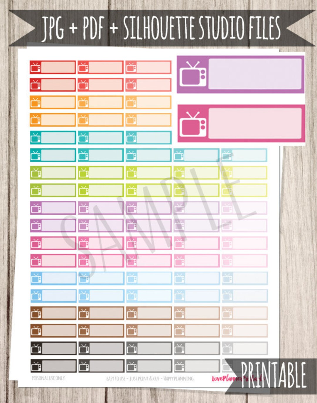TV Printable Planner Stickers TV Planner Stickers Functional Stickers ...