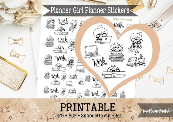 Work Planner Girl Printable Stickers Character Functional | Etsy