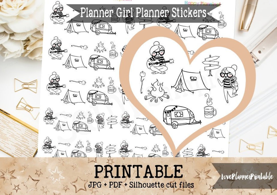 Camp Planner Girl Printable Stickers Character Functional Planner ...