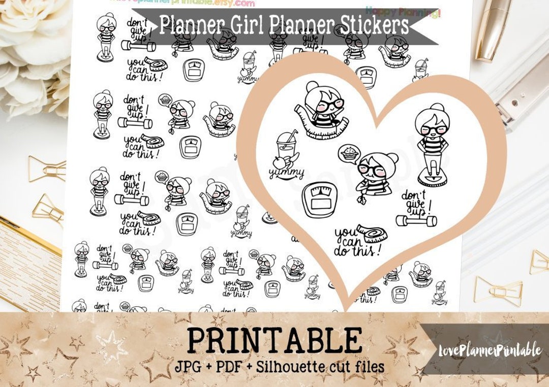 Diet Planner Girl Printable Stickers Vacation Character Functional ...