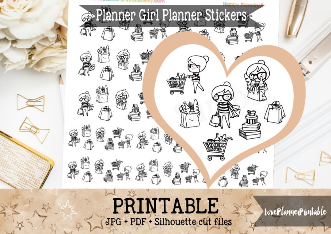 Shopping Planner Girl Printable Stickers Character Functional Planner ...