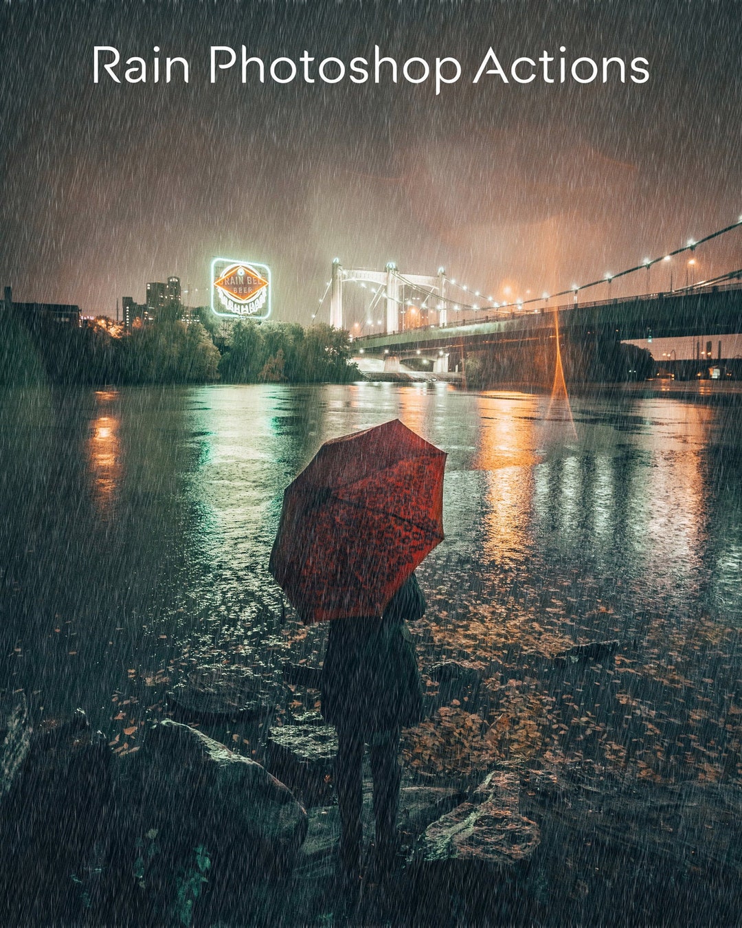 Presets, Set of 4 Rain Photoshop Actions, rain presets, rain overlays ...