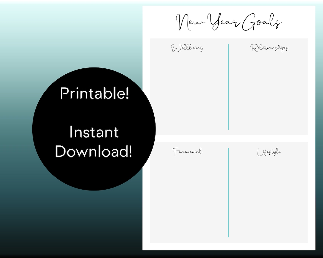 Printable New Year Goals Planner, New Year Planner, Digital Download ...