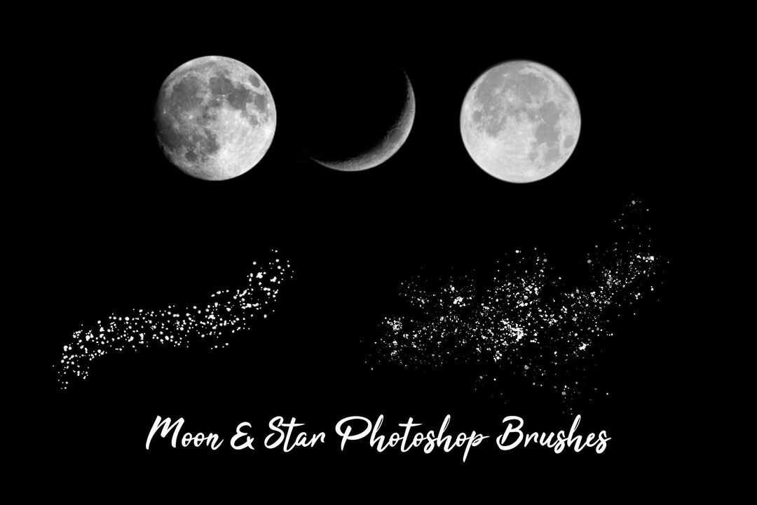 Moon and Star Photoshop Brushes Set of 5, Photoshop Night Sky Brushes ...