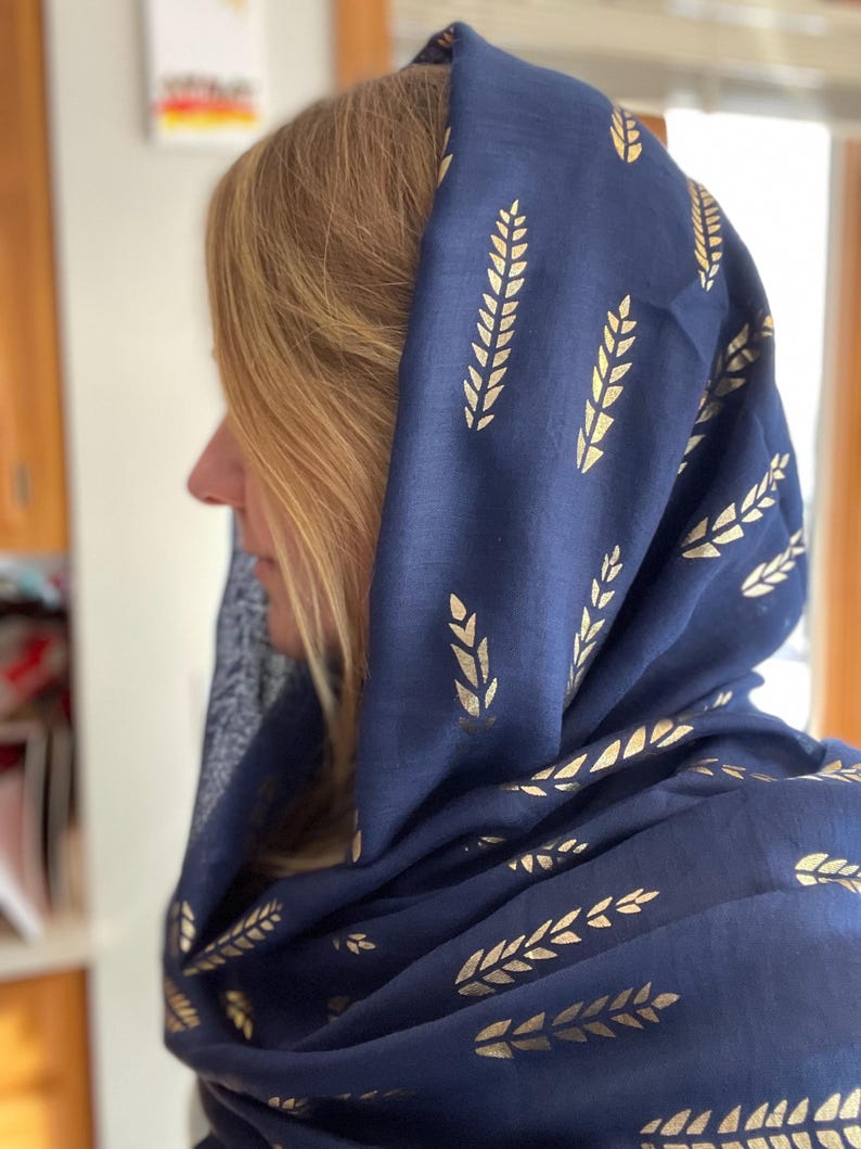 Orthodox Head Covering Golden Laurel Print | Soft Scarf: Lightweight ...