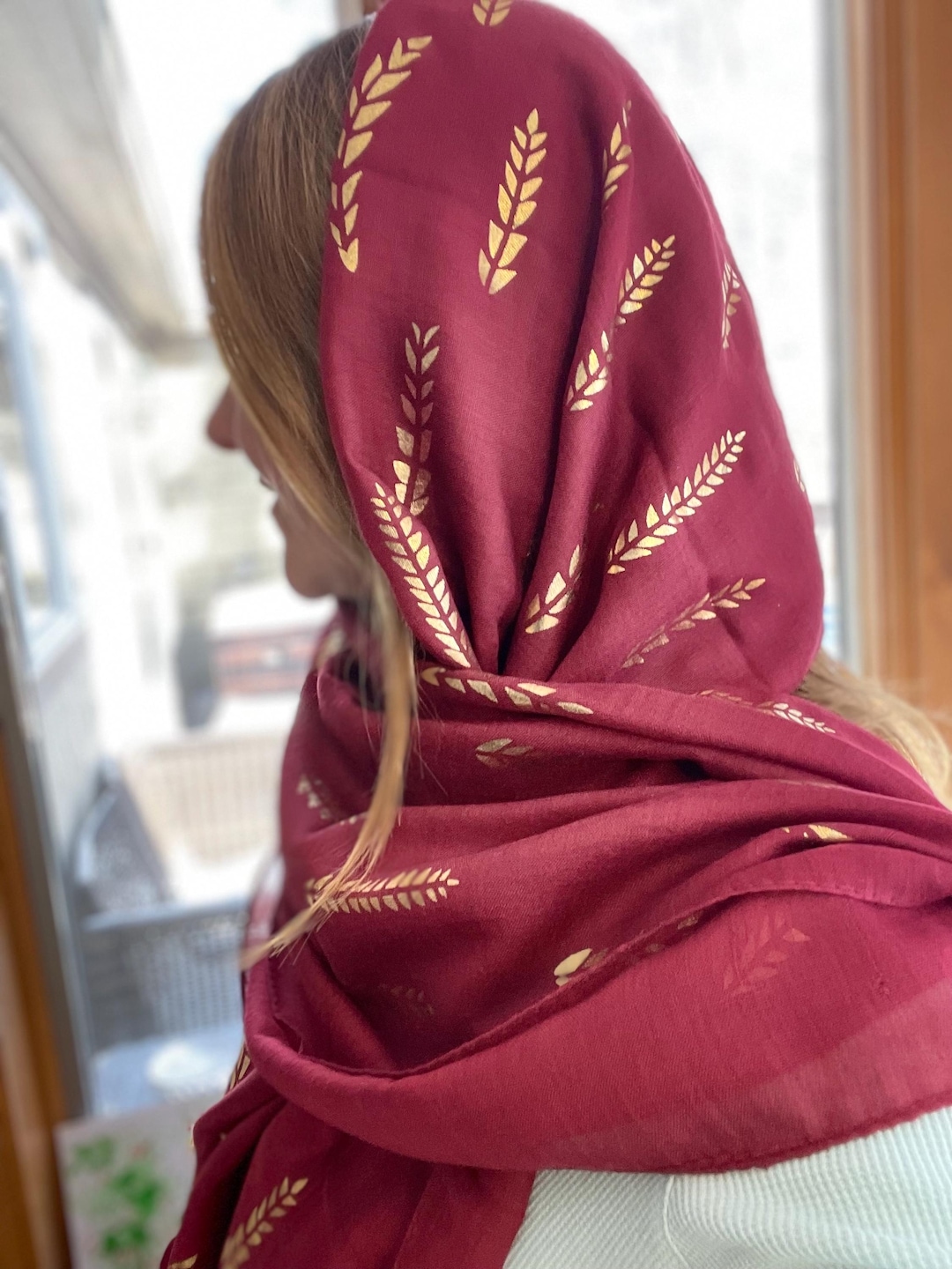 Orthodox Head Covering Golden Laurel Print | Soft Scarf: Lightweight ...