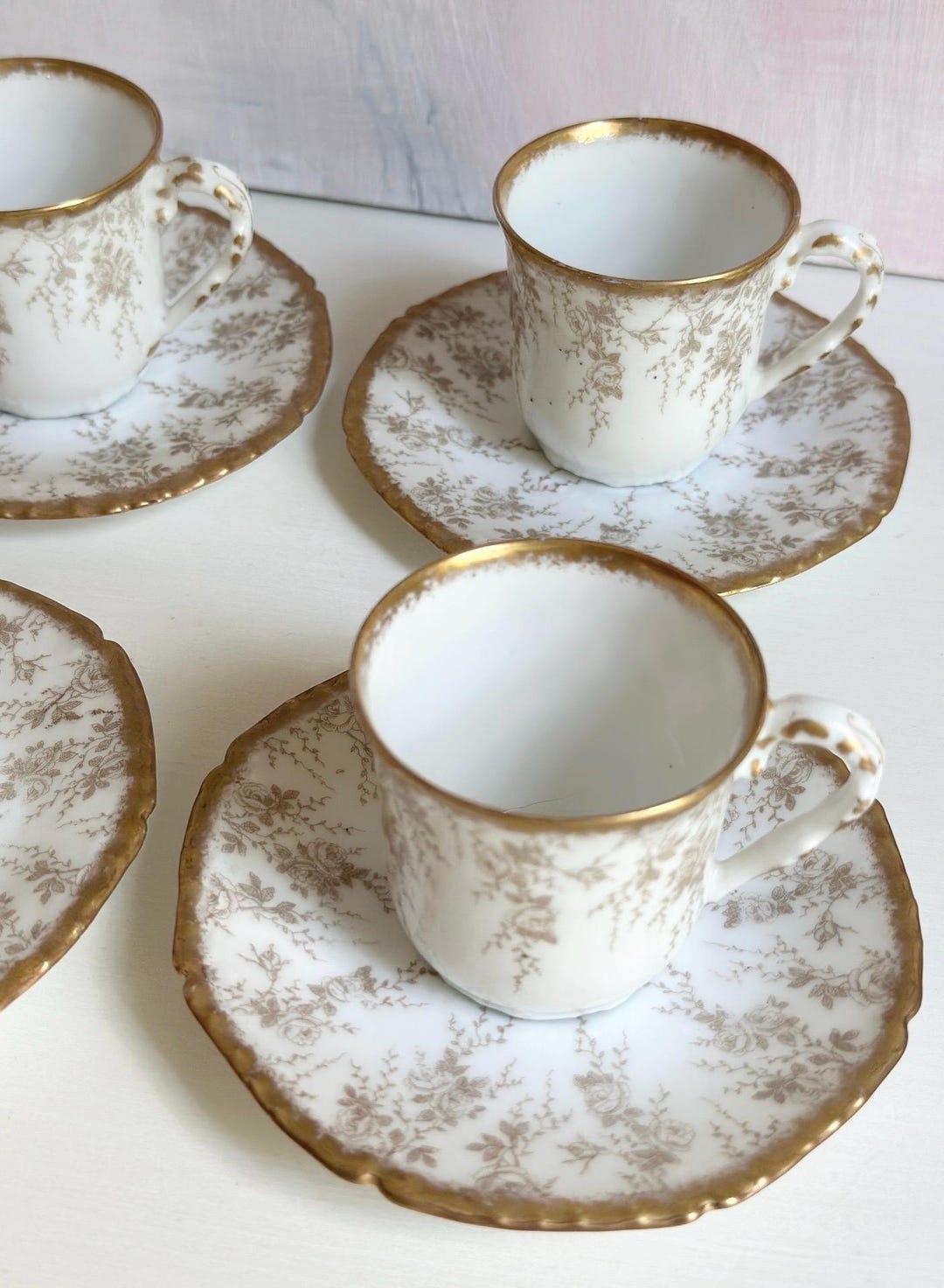 Tiny Tea Cups and Saucers Gold Floral and Trim Tresseman & Vogt Limoges ...