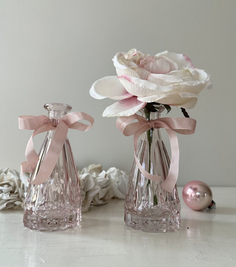 Rose Bud Pink Vases Set of 2 With Rose - Etsy