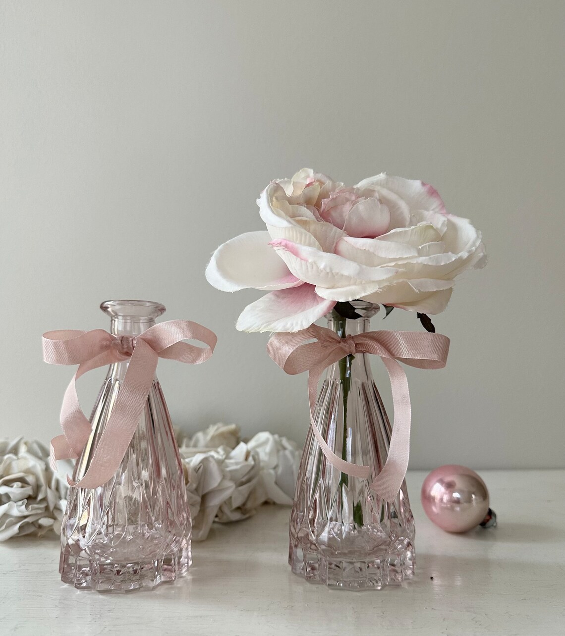Rose Bud Pink Vases Set of 2 With Rose - Etsy