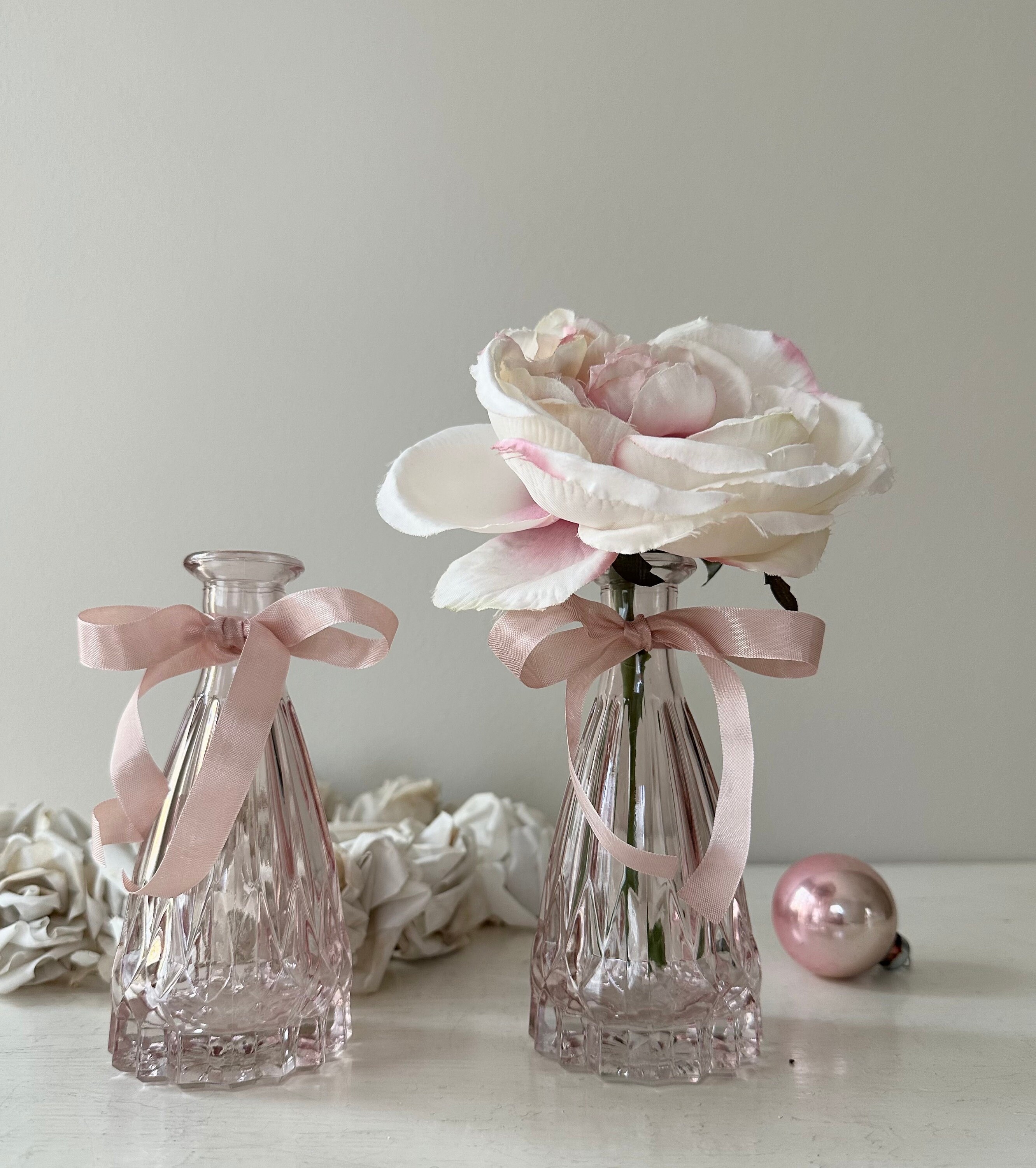 Rose Bud Pink Vases Set of 2 With Rose - Etsy