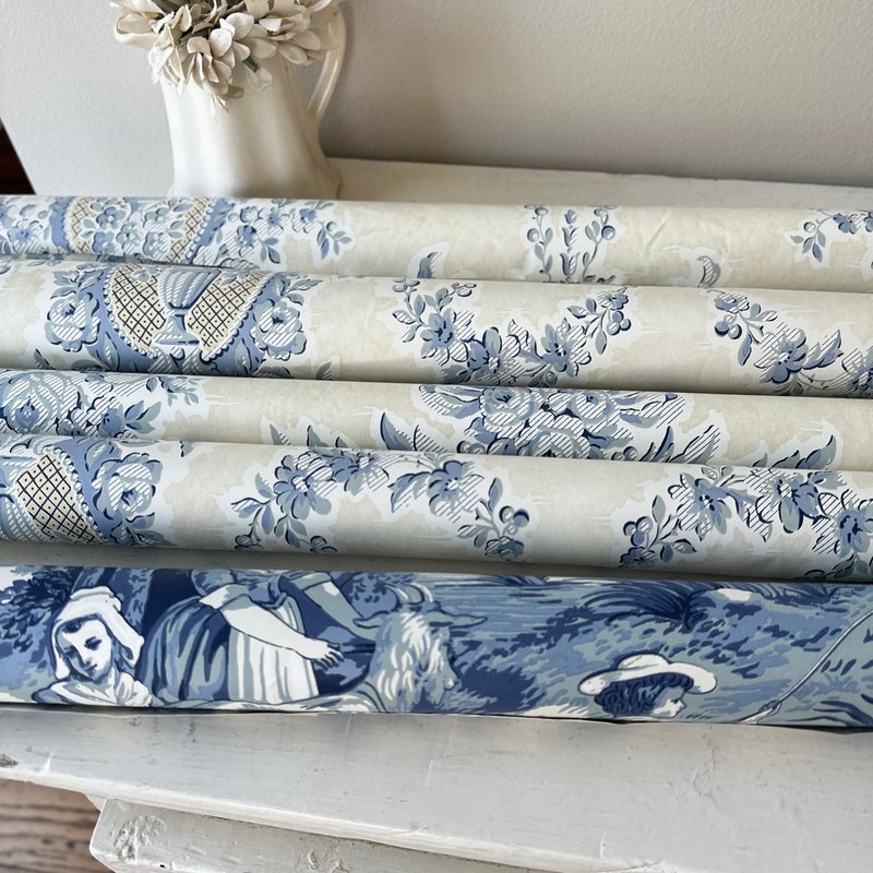 Blue Toile Wallpaper - Etsy
