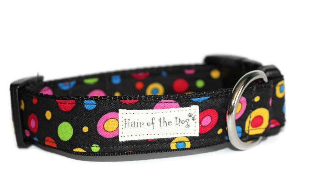 Black With Fun Circles Dog Collar,black Dog Collar,colorful Dog Collar ...