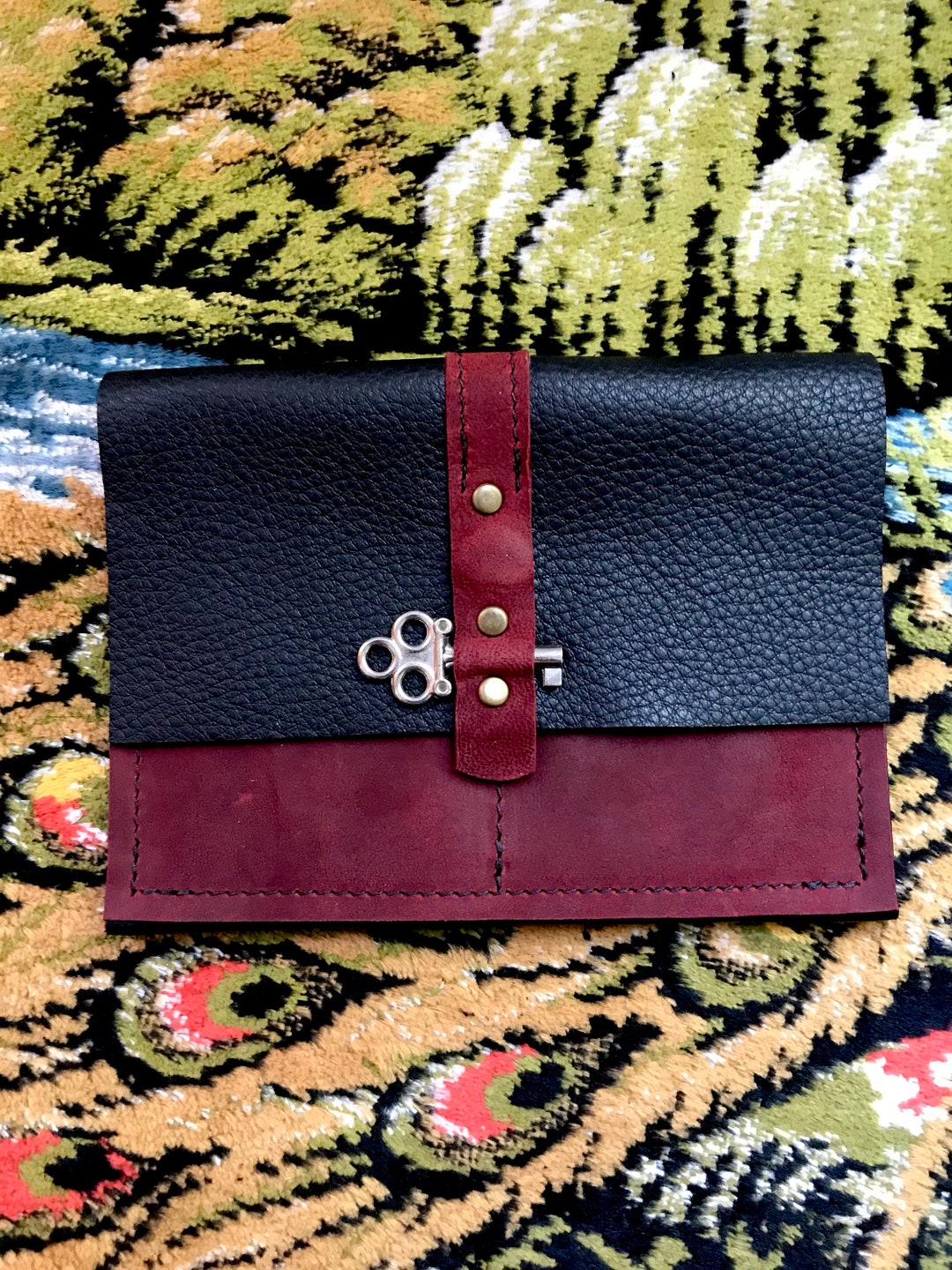 Steampunk Leather Wallet, Red Suede & Black Leather Wallet, Unisex ...