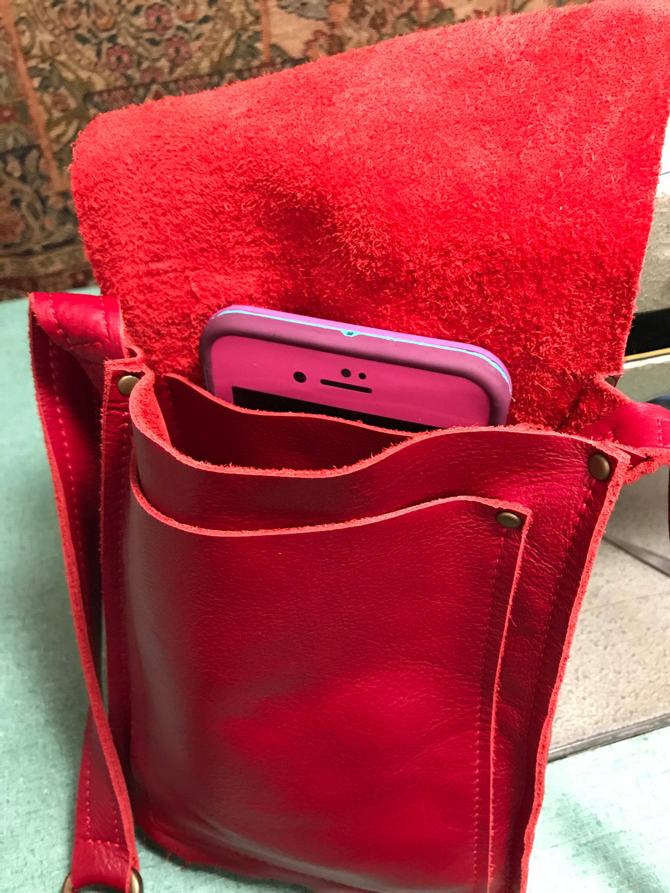Leather Festival Bagred Leather Bag Cell Phone Bag - Etsy