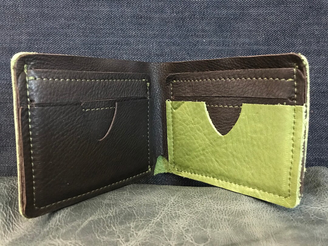 Bifold Leather Wallet, Olive Green & Black Two Tone Leather Wallet ...