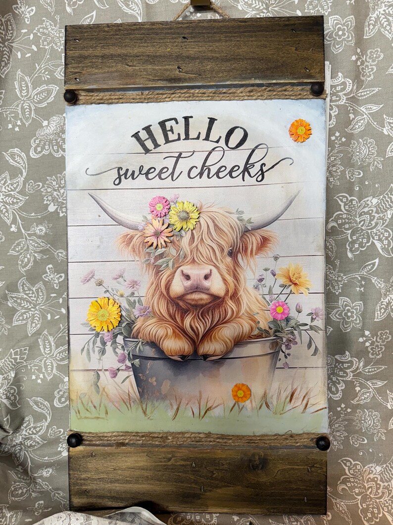 Hello Sweet Cheeks Highland Cow Wall Decor - Etsy