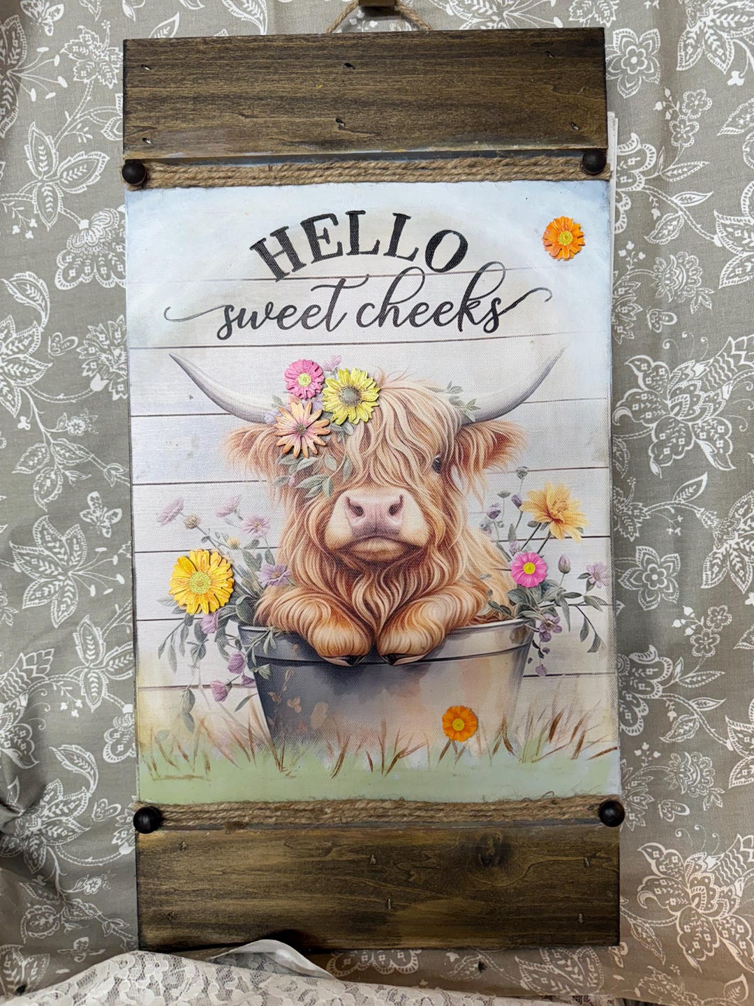 Hello Sweet Cheeks Highland Cow Wall Decor - Etsy