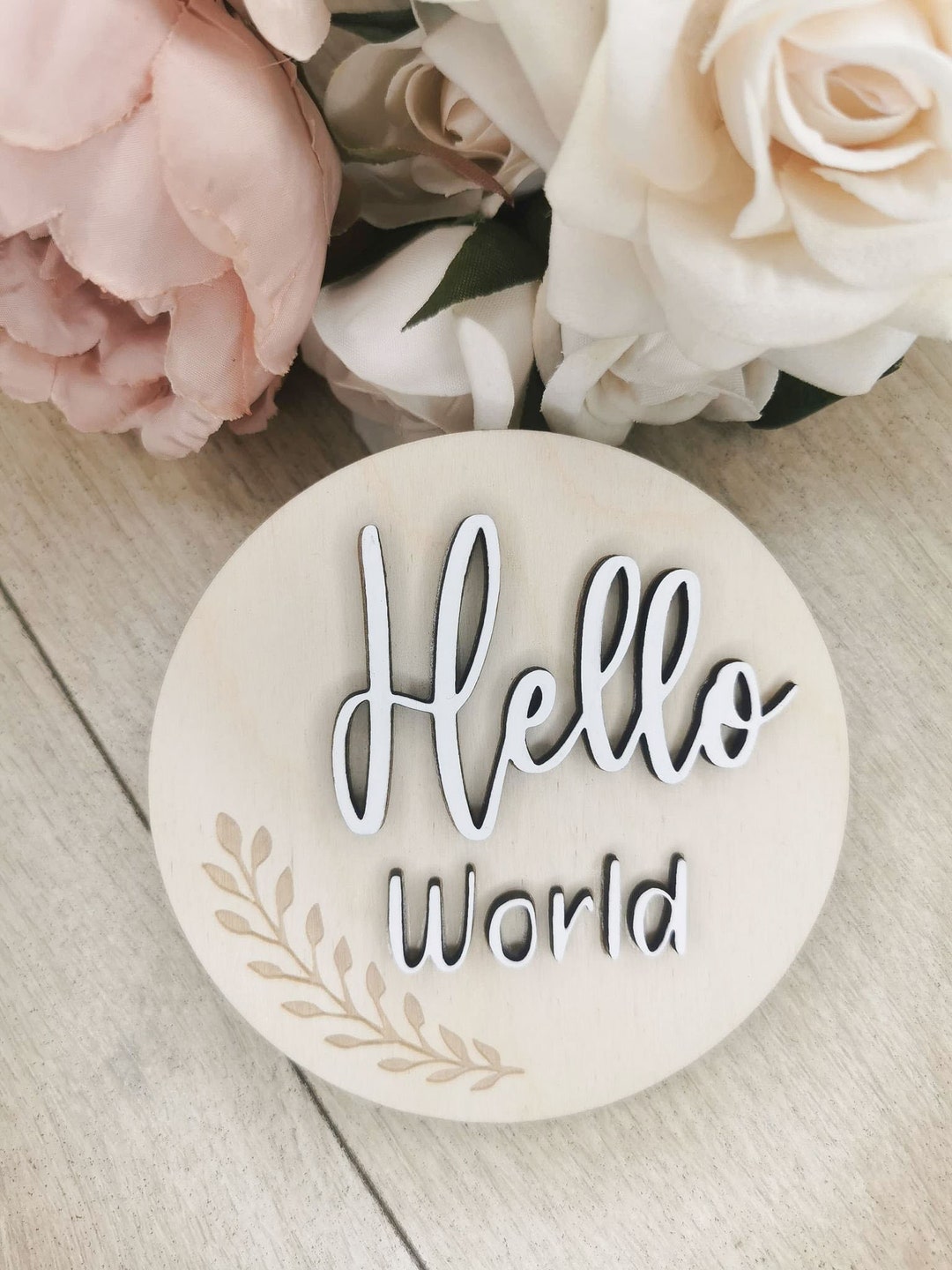 Wooden Hello World Mini Plaque Baby Milestone Birth - Etsy UK