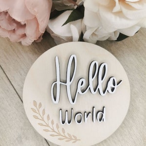 Wooden Hello World Mini Plaque Baby Milestone Birth - Etsy UK