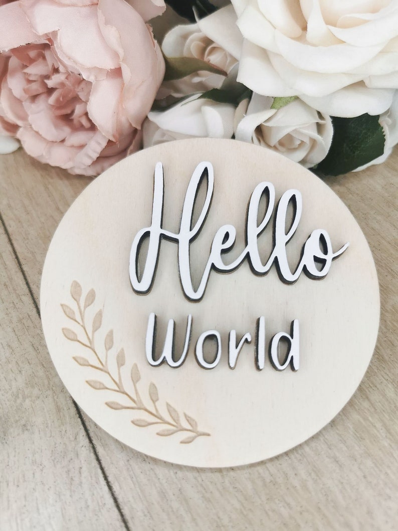 Wooden Hello World Mini Plaque Baby Milestone Birth - Etsy UK