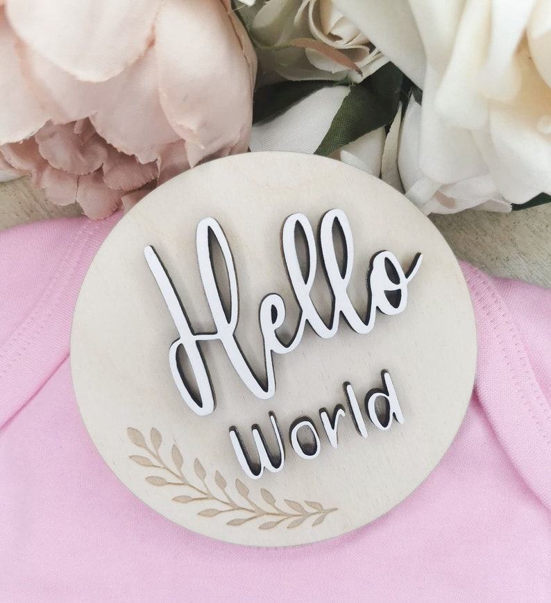 Wooden Hello World Mini Plaque Baby Milestone Birth - Etsy UK