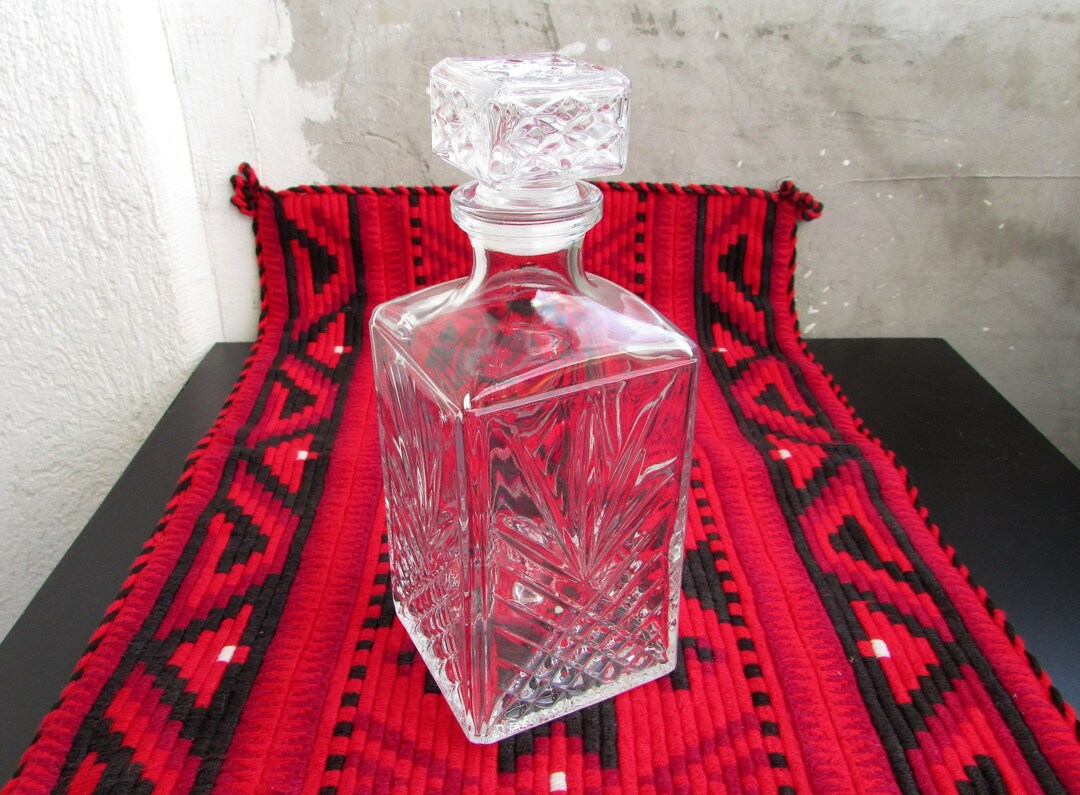 Vintage Glass Liquor Decanter, Glass Alcohol Carafe #2, Diamond Pattern ...