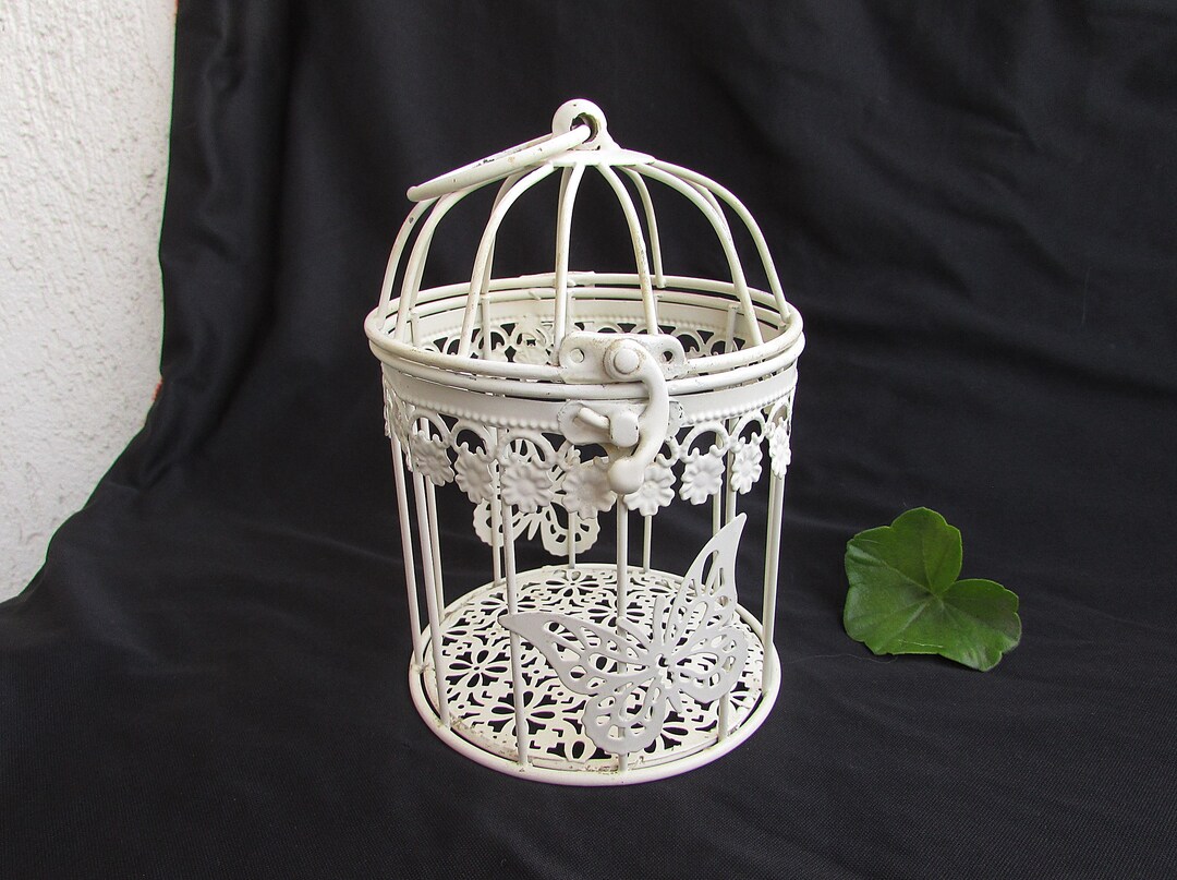 Vintage Small Round Bird Cage, White Iron Bird Cage, Iron Bird House ...