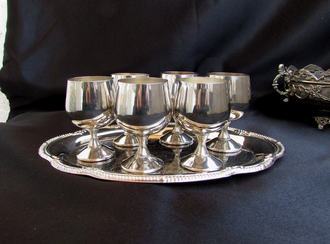 Set of 6 Vintage Silver Plated Cups With Tray Silver Plated | Etsy