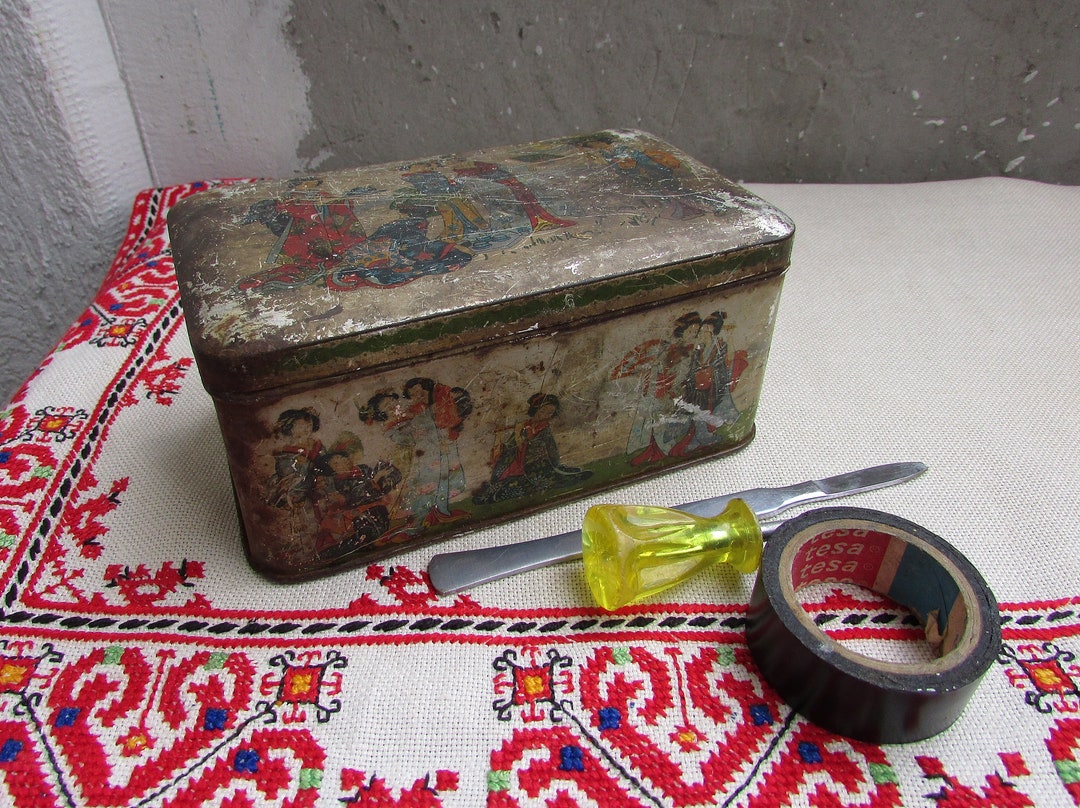 Vintage Tin Hardware Box With Lid, Sheet Metal Box #2, Old Tin Storage ...