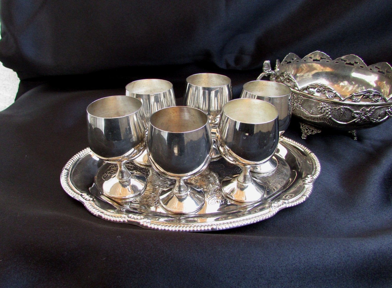 Set of 6 Vintage Silver Plated Cups With Tray Silver Plated | Etsy