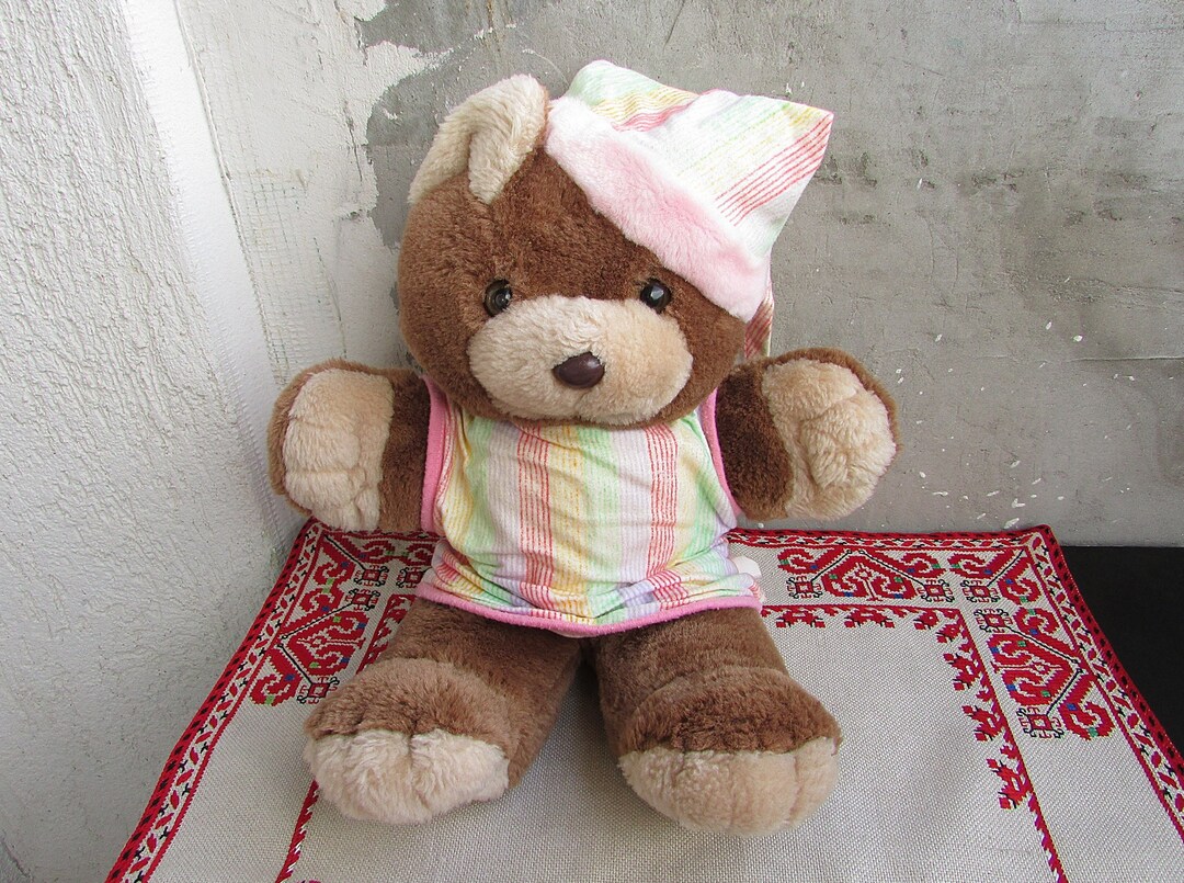 Vintage 80s Plush Teddy Bear: Pajama Nightcap, Nursery Decor - Etsy