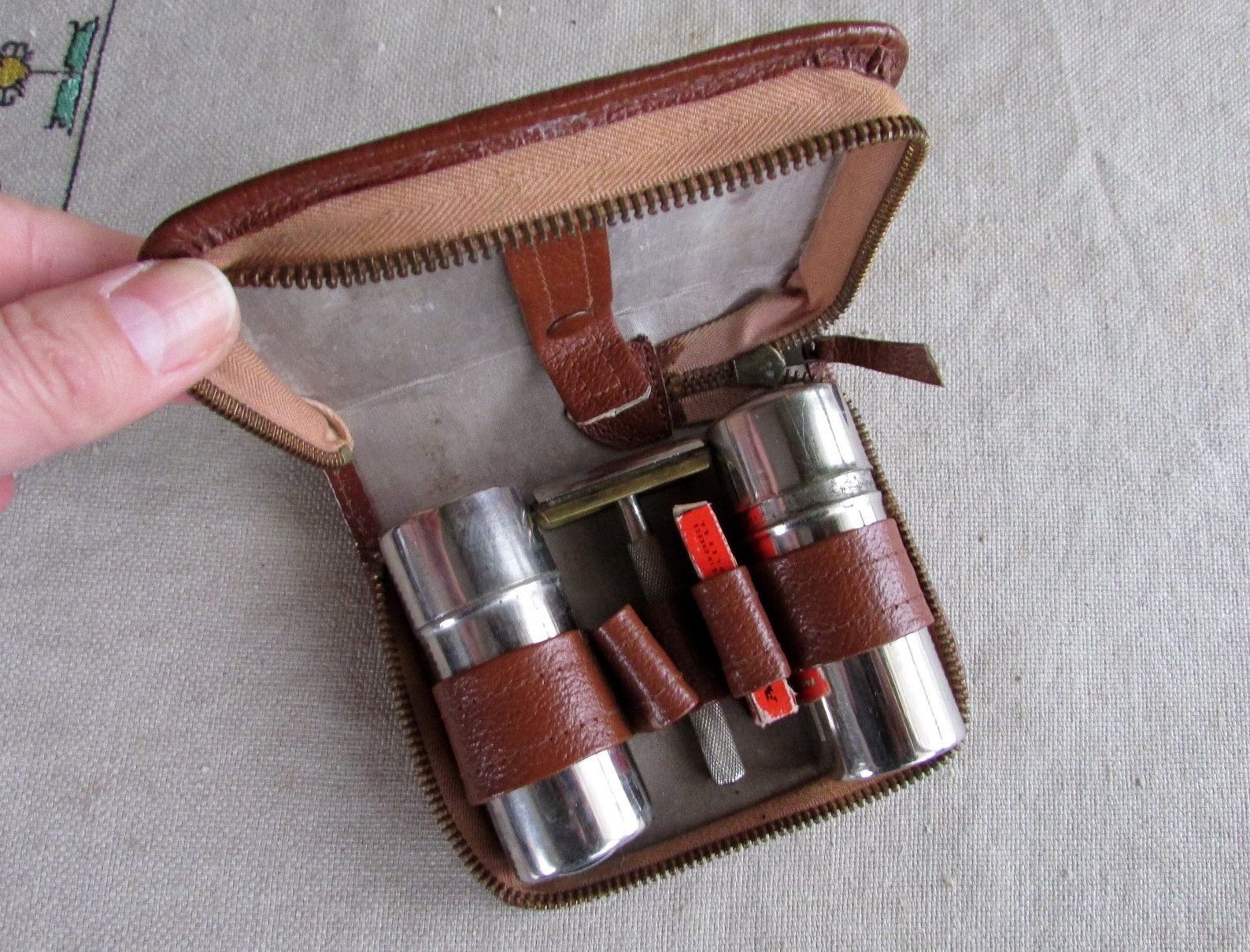 Vintage Travel Shaving Set Brown Leather Case Vintage Travel - Etsy