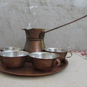 Copper Turkish Coffee Serving Set, Coffee Pot Cezve Tray #2, Handmade ...