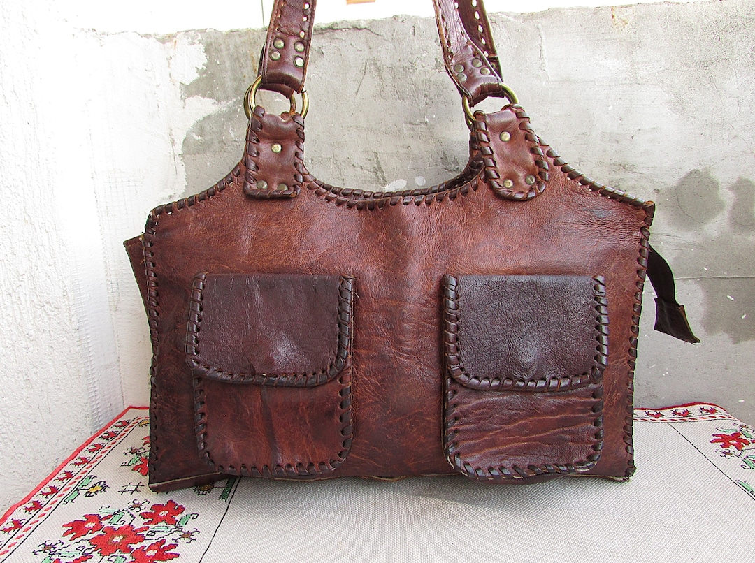 Vintage Brown Genuine Leather Shoulder Handbag, Women Brown Patent ...
