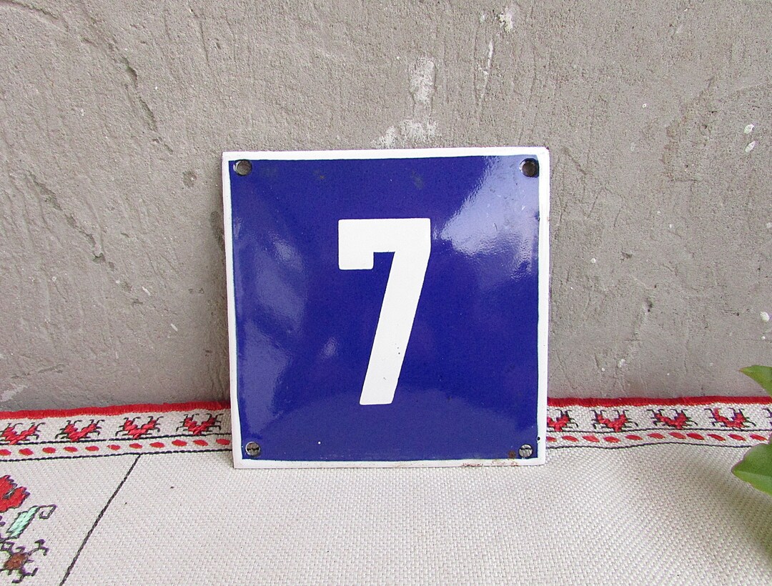 Vintage Blue and White Enamel House Number Seven, Door Number 7, Blue ...