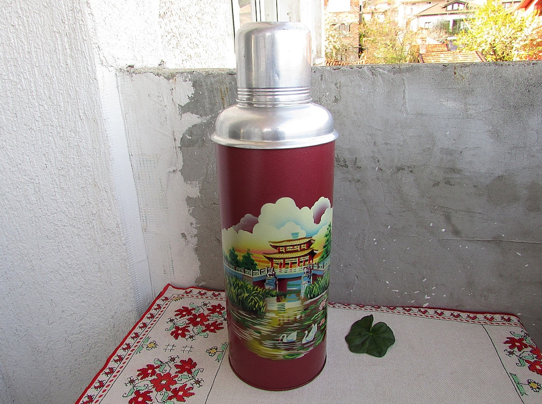 Vintage Aluminum Thermos golden Dragon Made in China, Old Travel ...