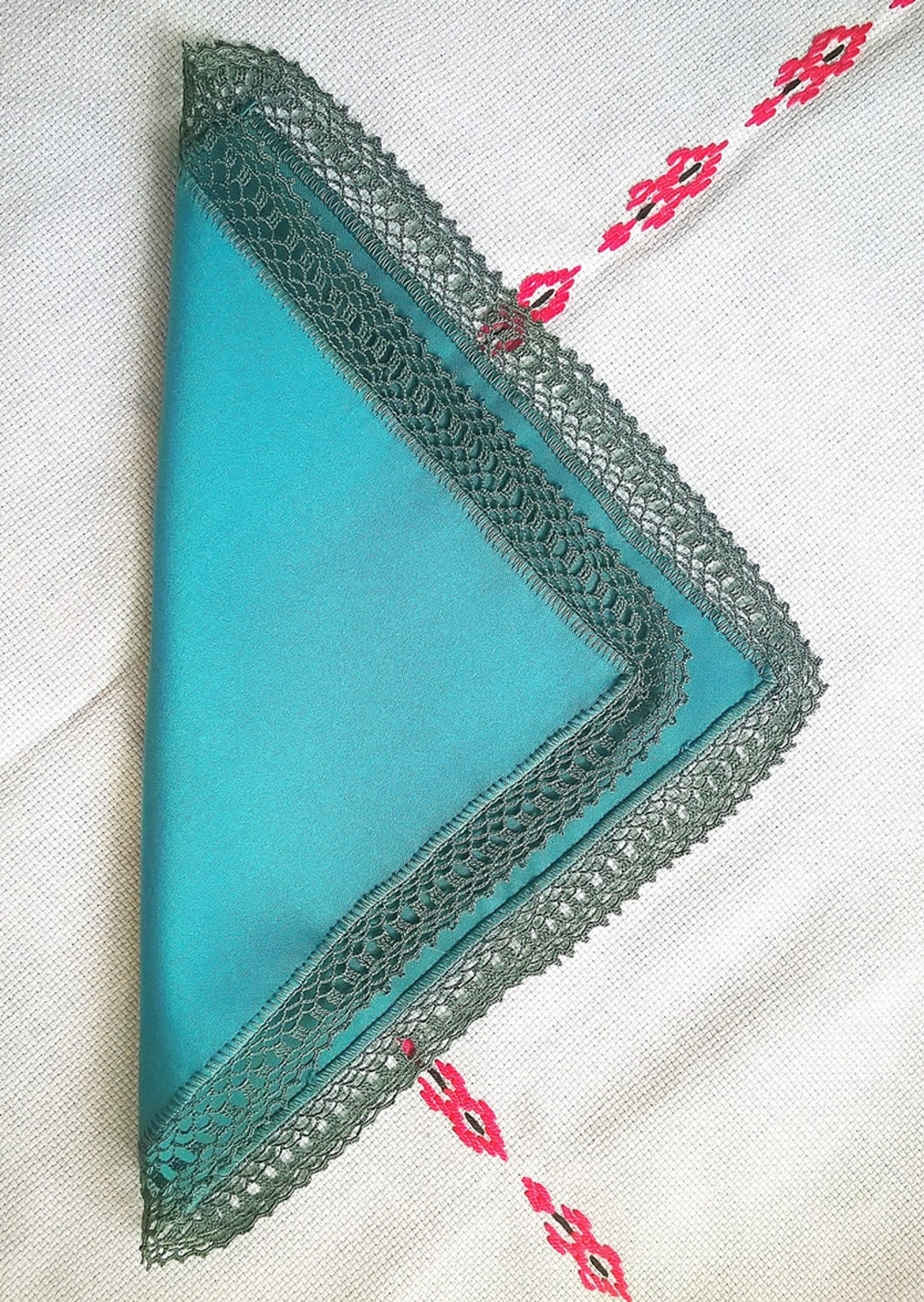 Handmade Green Handkerchief: Crocheted Lace Edge Hanky - Etsy