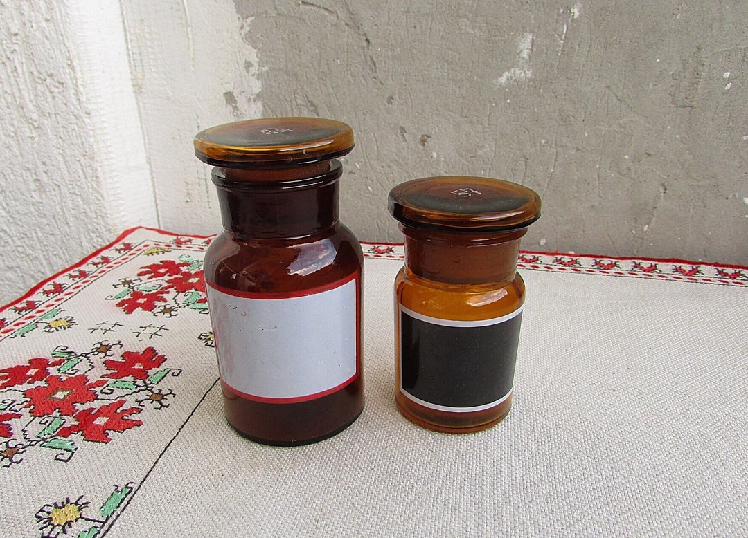 Set of Two Vintage 50 & 100 Ml Apothecary Amber Glass Bottles With ...