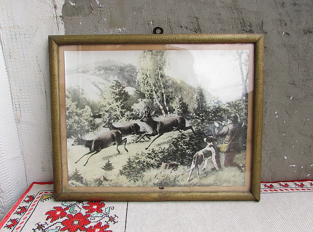 Vintage Framed Hunting Scene Photo, Black and White Retro Print - Etsy